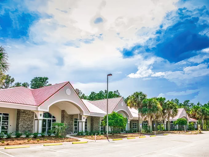 Stone and stucco architecture whispers "Florida elegance" while your wallet whispers "thank you" back.