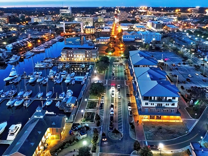Pensacola's waterfront glows at twilight, where affordable seafood tastes even better with a million-dollar marina view.