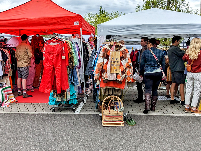 Under colorful canopies, Portland's creative spirit comes alive with vintage fashion that would make any thrift store jealous.