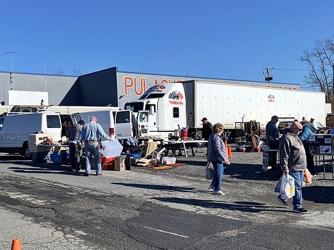 Vendors transform parking lots into outdoor department stores where every table holds potential weekend magic.