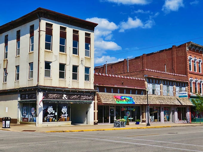 Quincy's storefronts stand like a lineup of architectural celebrities, each one with its own personality and story to tell under that showoff blue sky.