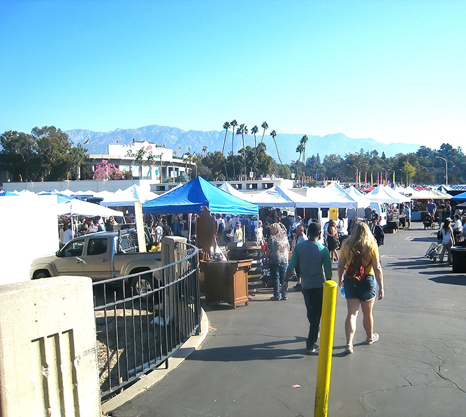 Blue skies and white tents create the perfect backdrop for Rose Bowl's famous Sunday treasure hunt.
