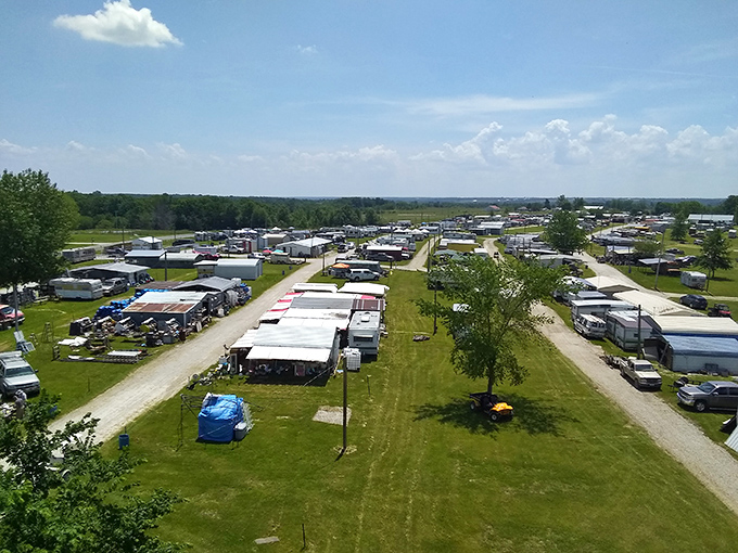 Nothing says "authentic flea market adventure" quite like rows of white tents stretching toward the horizon.