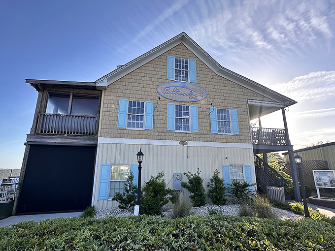 Blue shutters and coastal charm - this place looks like it stepped out of a postcard.
