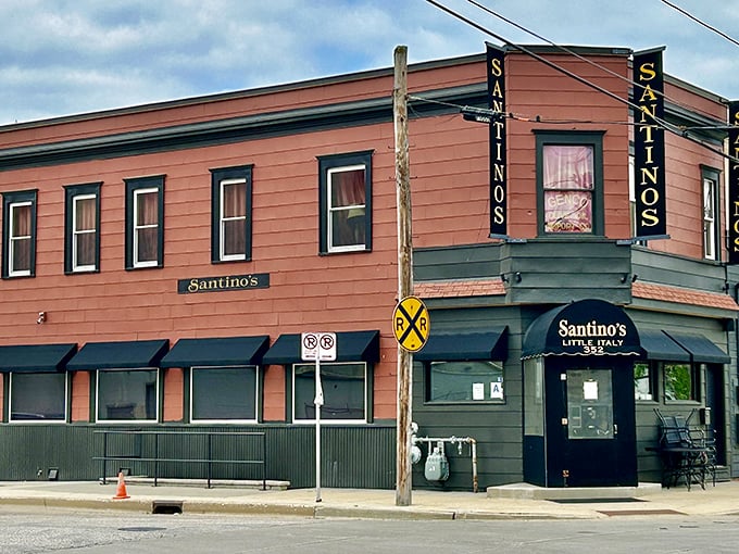 This weathered corner building has stories to tell and pizza slices to share.