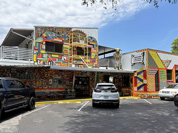 Welcome to pizza wonderland where every surface tells a colorful story of culinary creativity.