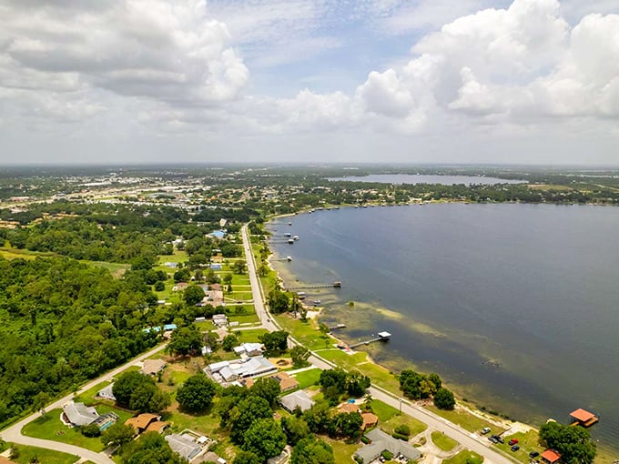Sebring's lakefront neighborhoods stretch along peaceful waters where fishing boats and quiet mornings make perfect sense together.