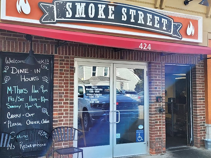 Main Street charm with a smoky twist - this Milford storefront promises barbecue adventures worth the drive downtown.