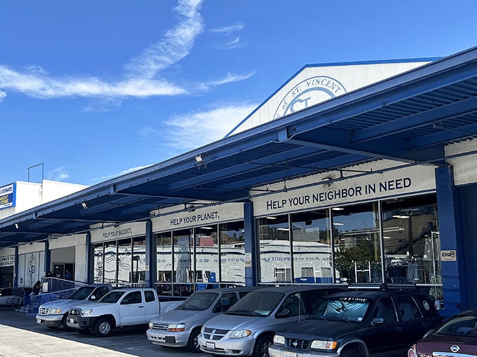 This blue warehouse holds more surprises than a game show - helping neighbors while you hunt for bargains.