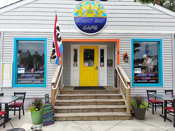 Sunny yellow door and turquoise trim create beachside magic that's as bright as your vacation mood.