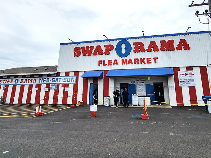 The iconic red and white stripes of Swap-O-Rama beckon bargain hunters like a carnival for grown-ups with great taste.