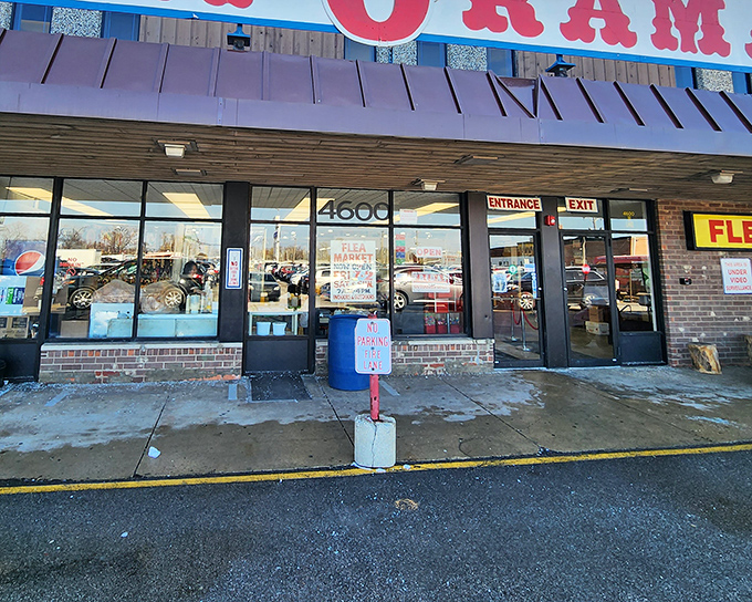 The classic red-striped facade promises adventure inside - like a carnival for treasure hunters of all ages.