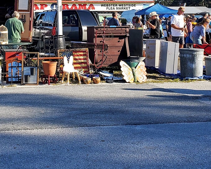 Webster's Swap-O-Rama sign promises adventure ahead. Like a garage sale crossed with a county fair, minus the Ferris wheel but with better deals!