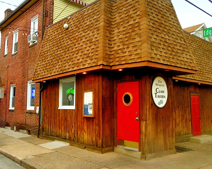 That red door isn't playing hard to get—it's inviting you to the clam party of your dreams. No velvet rope, just velvet chowder.