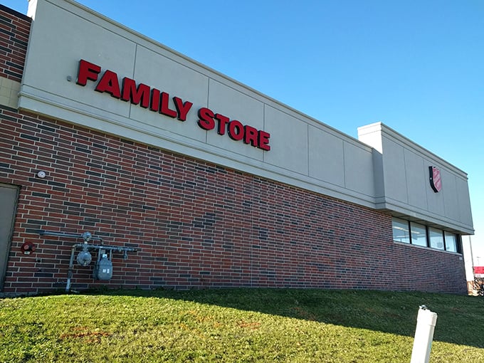 The no-nonsense brick exterior of Salvation Army Family Store hides a wonderland of bargains inside. Don't judge this book by its cover!