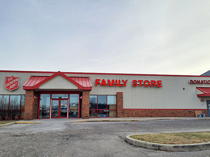 The Salvation Army Family Store's bright red signage beckons bargain hunters. Like a lighthouse for thrift shoppers on a sea of retail.