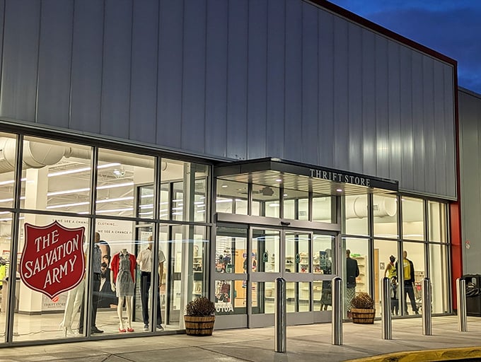 The Salvation Army's modern storefront promises organized aisles and treasure hunting without the usual thrift store chaos.