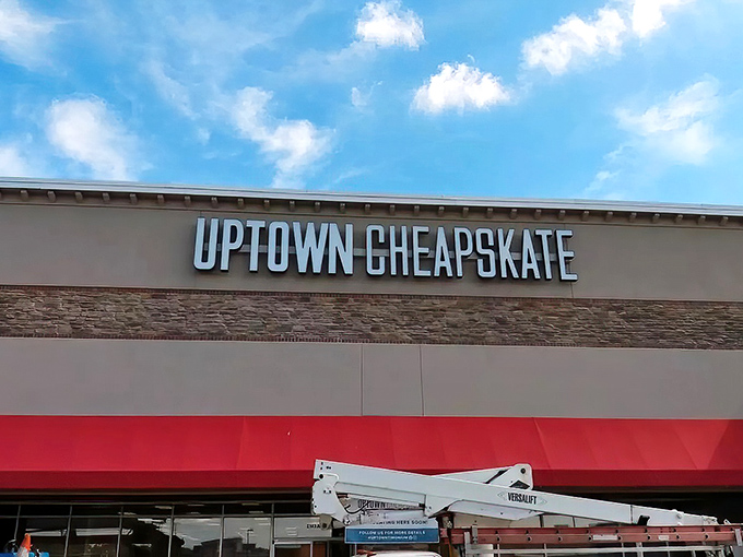 Clean lines and modern displays make this thrift shop feel more boutique than basement sale.