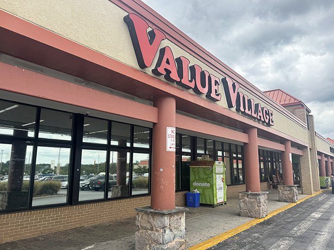 Value Village's bold red signage announces itself like a beacon for the budget-conscious. Where one person's castoffs become another's conversation piece!