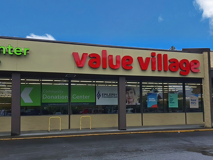 Value Village's bright storefront promises warehouse-sized adventures where your wallet stays surprisingly happy inside.