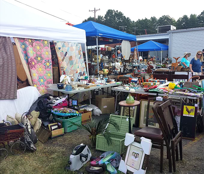 When the weather's perfect, the treasure hunt spills outdoors like a vintage yard sale on steroids.