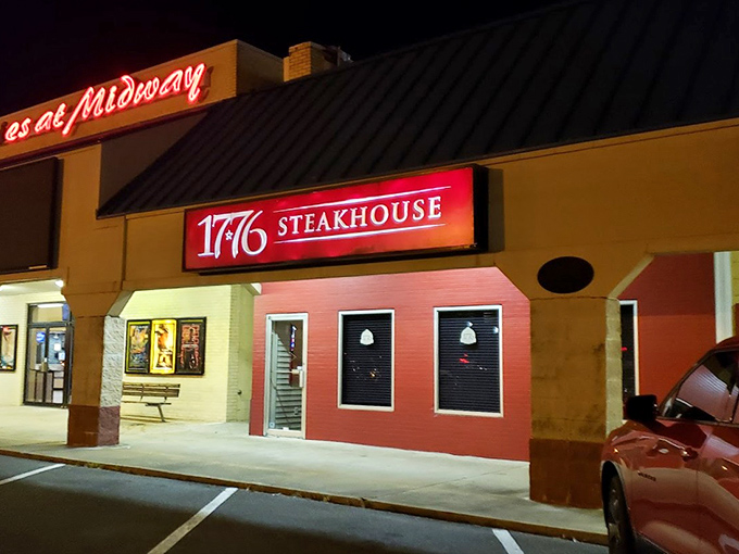 When that red neon glow calls your name, you know serious steakhouse business awaits inside.
