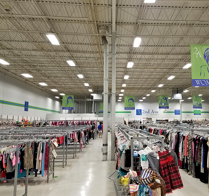 Rows upon rows of organized clothing make finding your perfect piece feel surprisingly civilized and enjoyable.