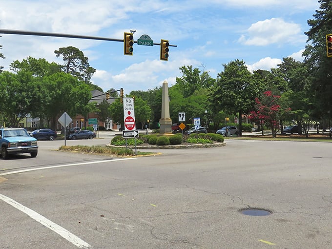 Flower-filled medians bloom like nature's welcome mats in this equestrian town's heart.