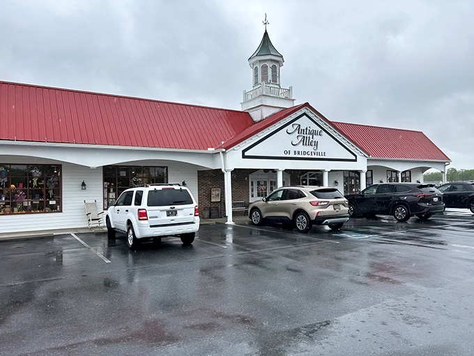 Even on rainy days, Antique Alley's charm shines through. That's not just a parking lot&mdash;it's the starting line for your next great find.