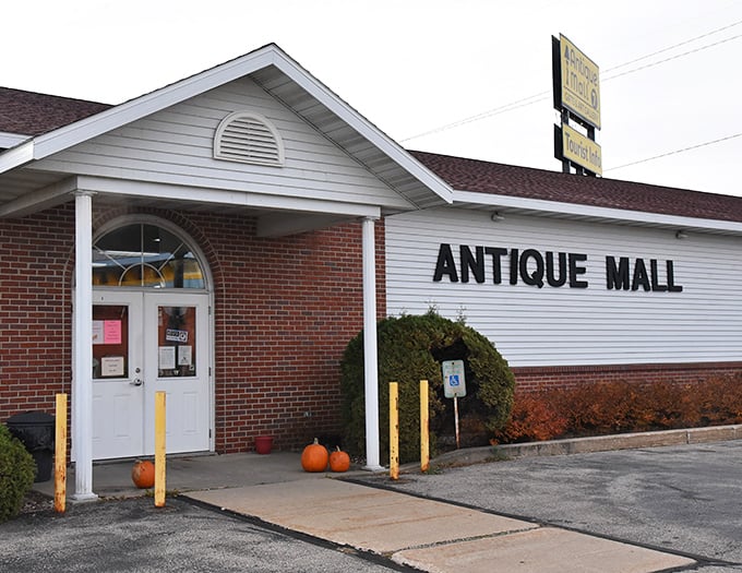 Fall pumpkins welcome you to treasure hunting season at Tomah's vintage wonderland. Simple outside, spectacular inside!