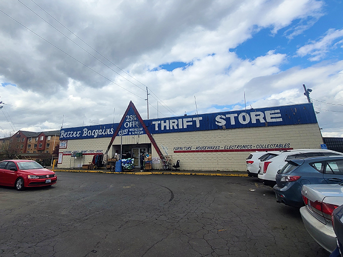 The full parking lot tells the story - smart shoppers know where to find the best deals in Portland.