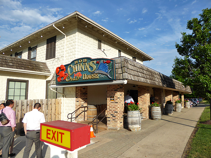 The entrance to crab paradise &ndash; where wooden barrels and brick columns frame the gateway to butter-drenched seafood heaven.