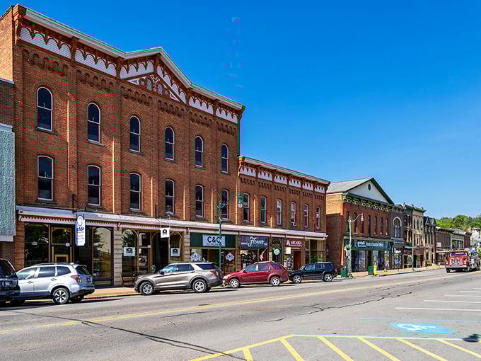 Sun-drenched streets of Brookville invite leisurely strolls where window shopping costs exactly zero dollars and zero cents.