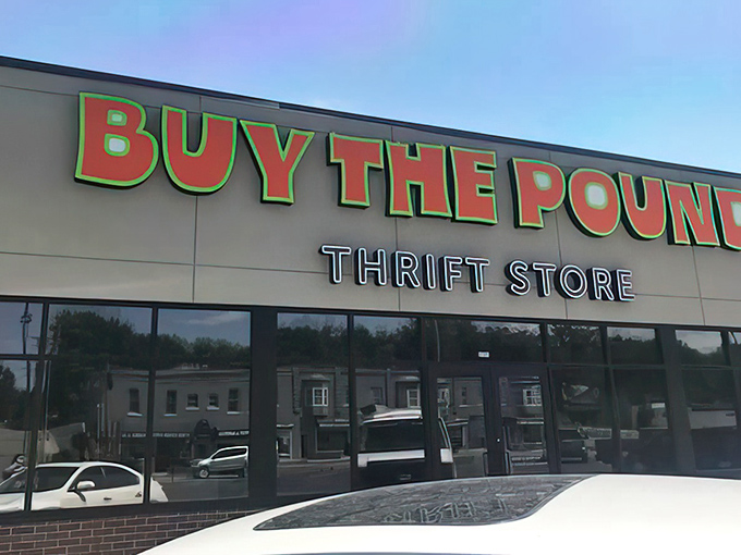 The bold orange lettering promises pound-by-pound shopping adventures that would make any bargain hunter's heart skip.