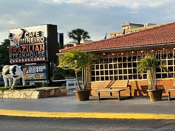 That salad bar stretches longer than a Florida summer - fresh veggies before the meat marathon begins. 