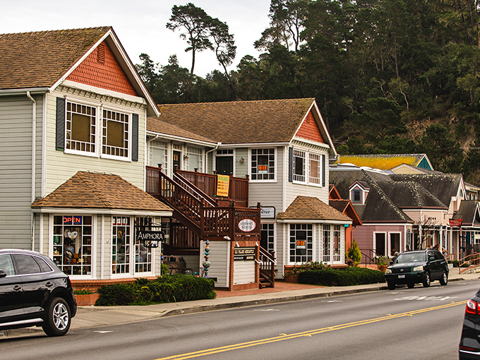 Colorful storefronts in Cambria create a welcoming small-town charm, where unique shops and friendly smiles make every visit feel special.