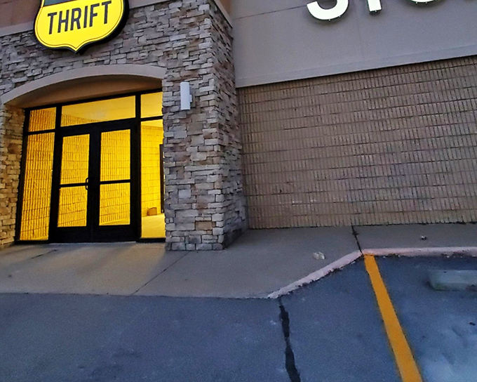 As evening falls, City Thrift's warm glow invites night owls to squeeze in one last bargain hunt before closing time.