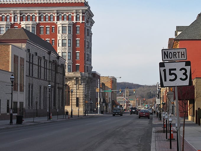 Clearfield's downtown features impressive brick and stone buildings from its industrial heyday, now housing affordable shops and apartments.