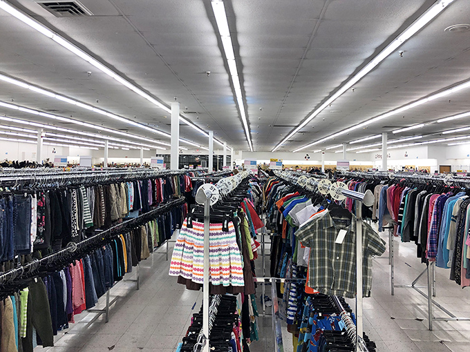 Endless racks of possibility! Community Aid's massive clothing section could outfit a small town with style to spare.