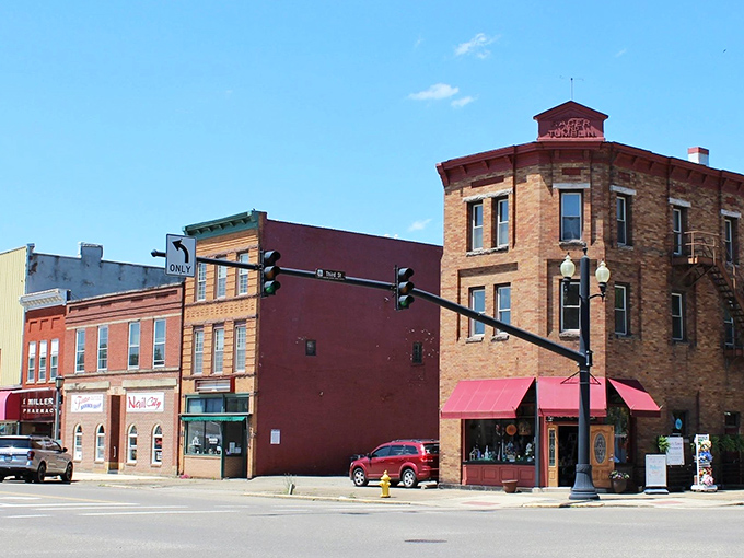 The corner buildings of Coshocton stand like sentinels of sensible spending, where retirement dollars find their happy home.