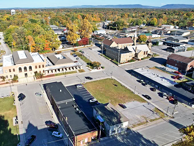 This bird's-eye view shows a community where neighbors still know each other's names and wave hello.