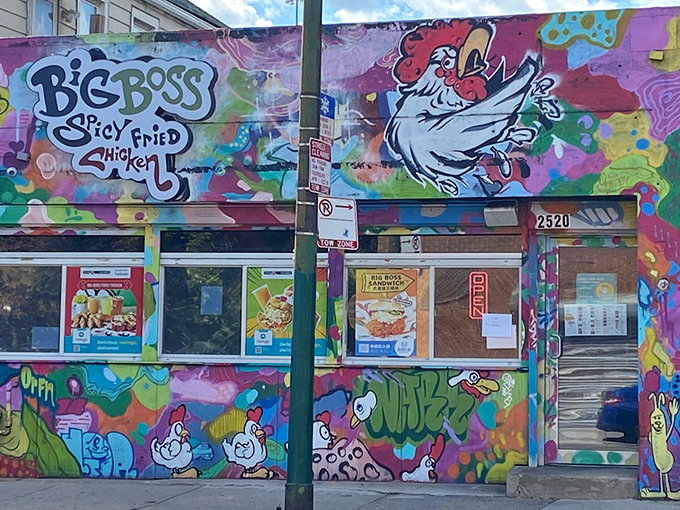 When cartoon chickens cover your walls, you know the real birds inside are going to be absolutely spectacular.