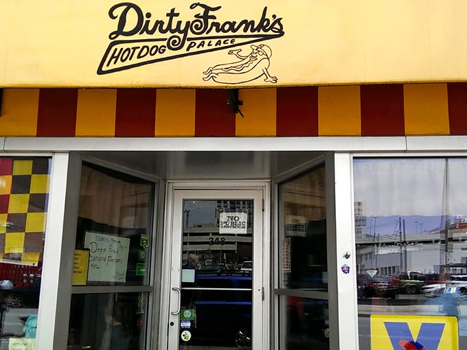 The cheerful storefront beckons like a beacon, promising hot dog adventures that'll make your taste buds dance.