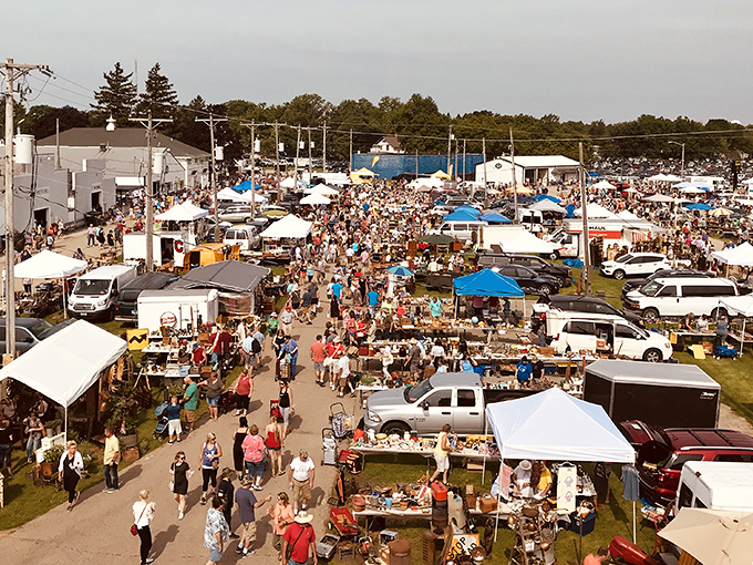 From the sky, this flea market looks like a treasure map come to life with deals everywhere.