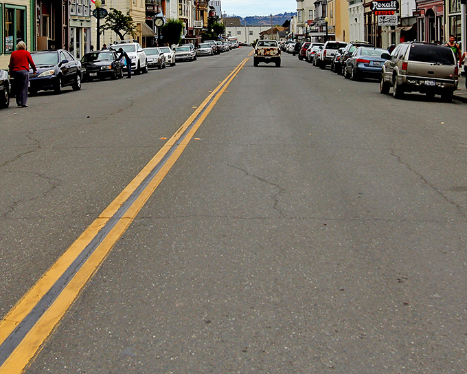 Main Street Ferndale stretches ahead like a scene from "Little House on the Prairie."