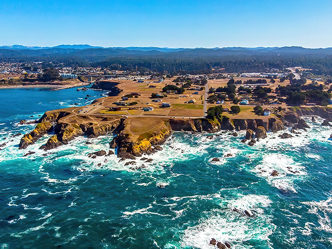 The rugged cliffs of Fort Bragg meet the deep blue Pacific, creating a postcard view that never gets old.