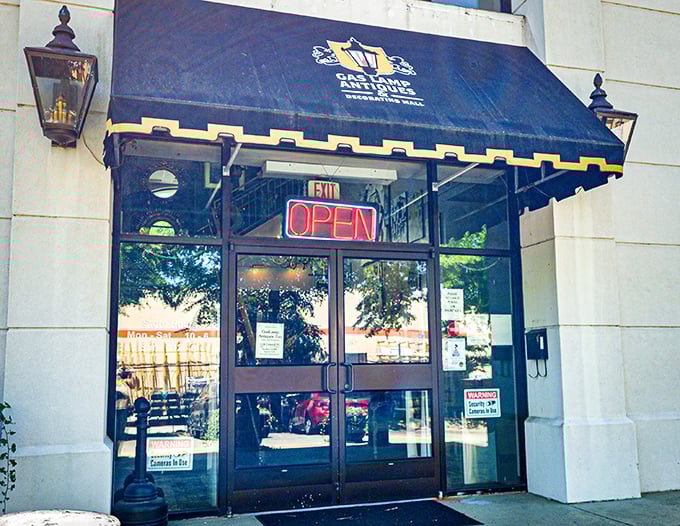 The classic awning and polished entrance suggest serious treasures await inside this Nashville antique destination.