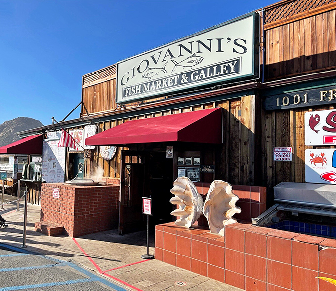 Those giant shells flanking the entrance aren't just decoration; they're a promise of the oceanic treasures waiting inside.