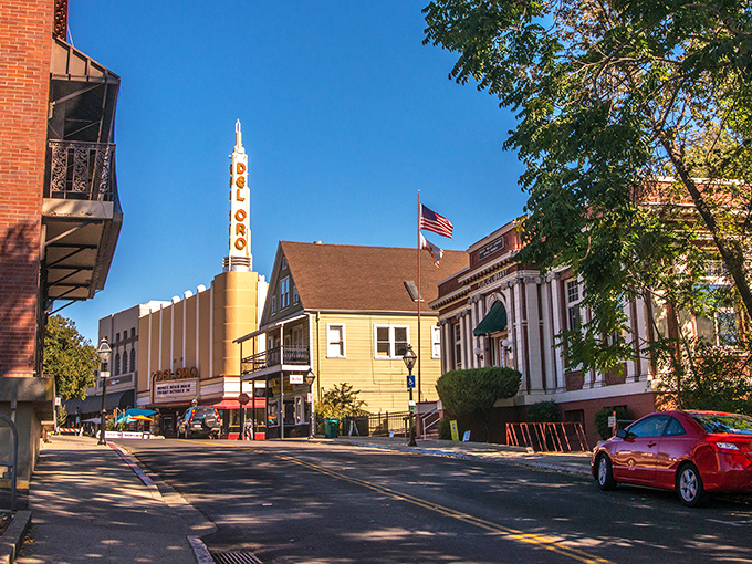 Historic downtown where modern life moves at yesterday's perfect pace through timeless brick buildings.