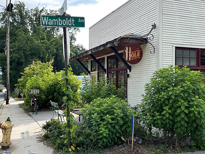 Red-trimmed windows frame a donut paradise where artistry meets appetite in perfect mountain town harmony.